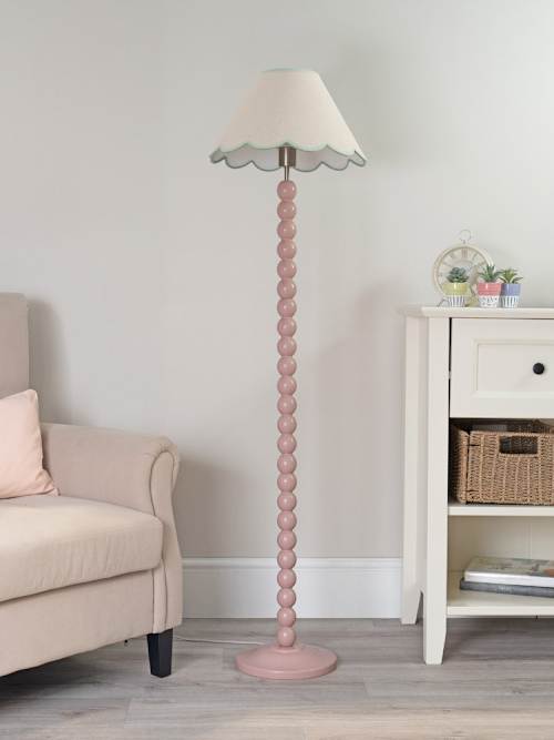 Bobbin Pink Floor Lamp and Green Scallop Shade | ValueLights