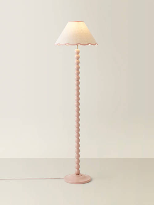 Bobbin Pink Floor Lamp with Pink Scallop Shade | ValueLights