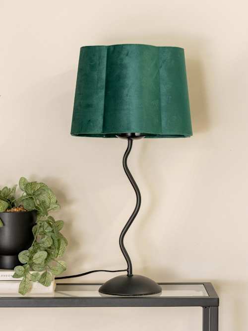 Wiggle Table Lamp with Forest Green Velvet Scalloped Shade